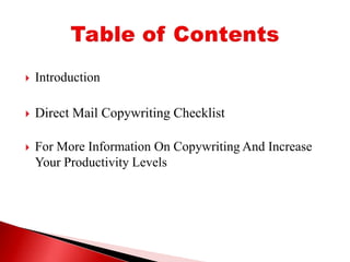 Direct Mail Copywriting Checklist | PPTX | Email | Internet