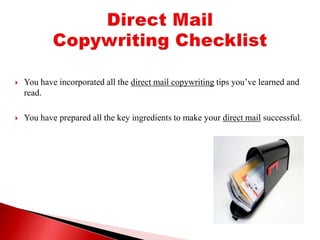 Direct Mail Copywriting Checklist | PPTX | Email | Internet