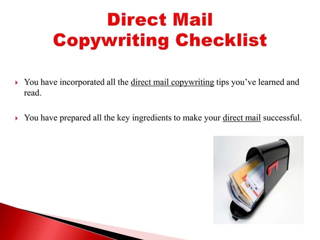 Direct Mail Copywriting Checklist | PPTX | Email | Internet
