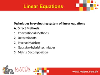 Direct methods in Systems of Linear Equation | PPTX