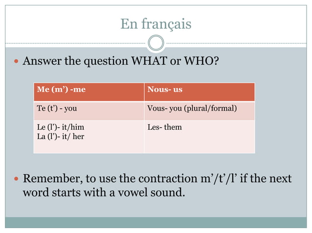 Direct objects and direct object pronouns | PPTX