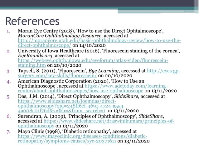 Direct Ophthalmoscopy/Fundoscopy | PPT