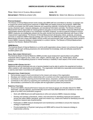 Director clinical measurement - American Board of Internal Medicine | PDF