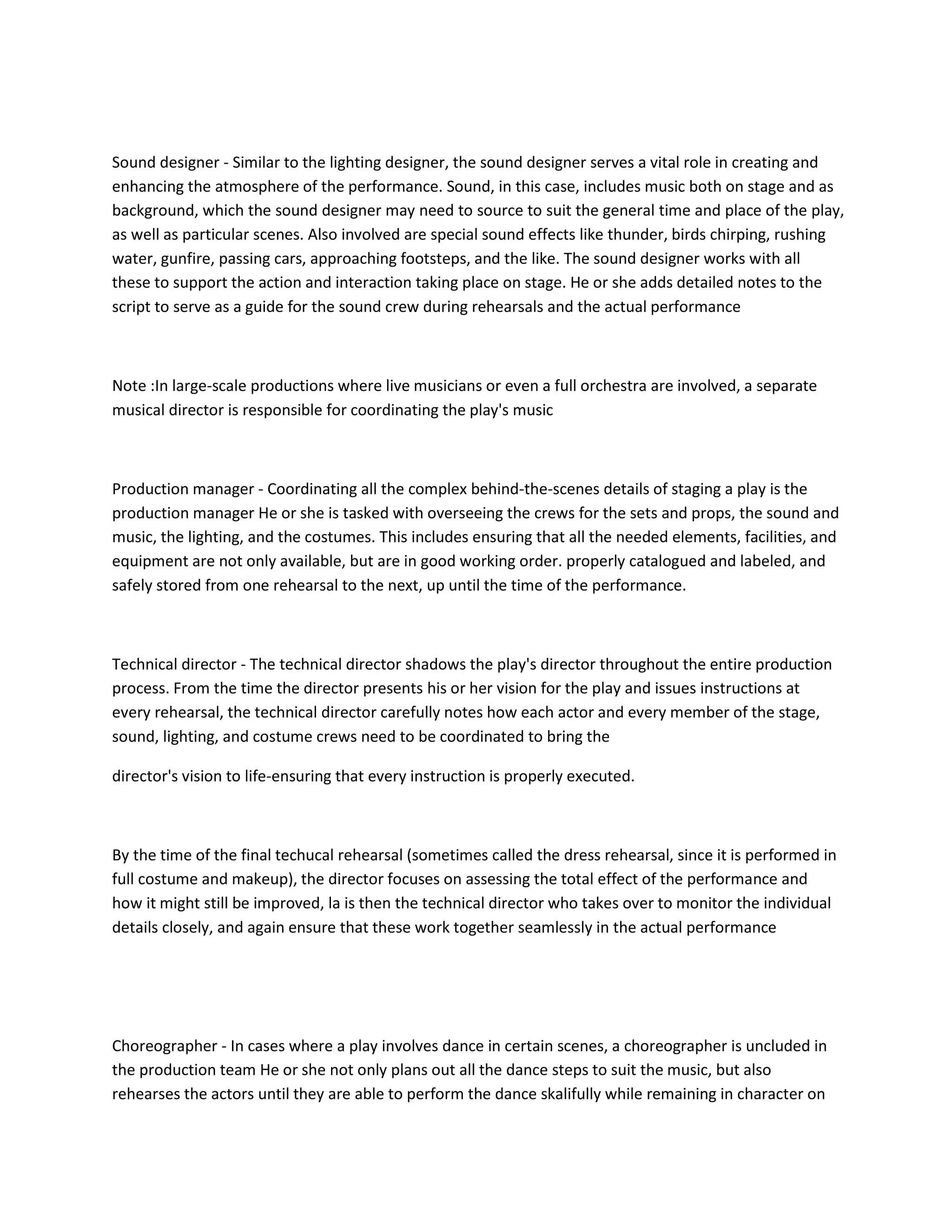 Director and stage production explanation | DOCX