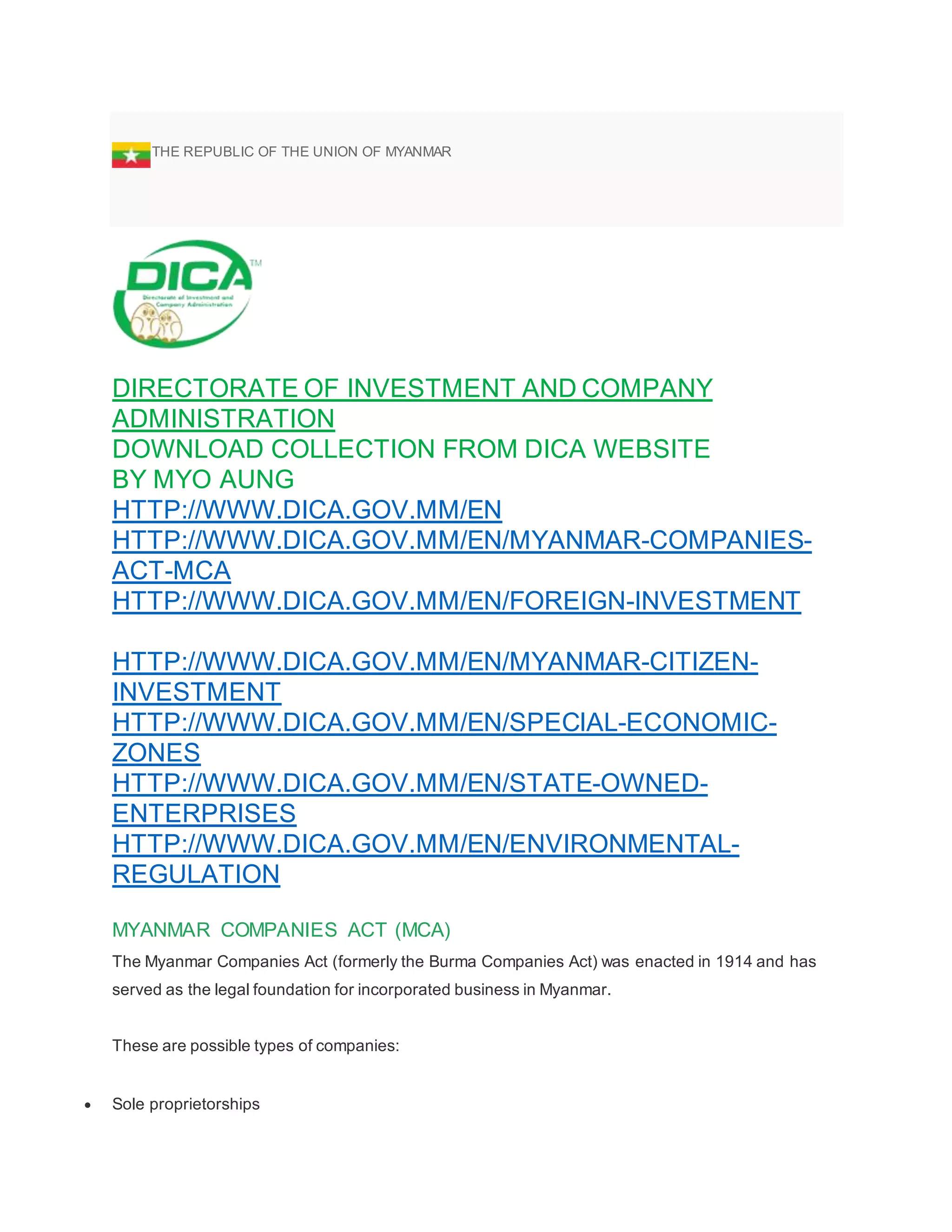 DIRECTORATE OF INVESTMENT AND COMPANY ADMINISTRATION MYANMAR -DOWNLOAD ...