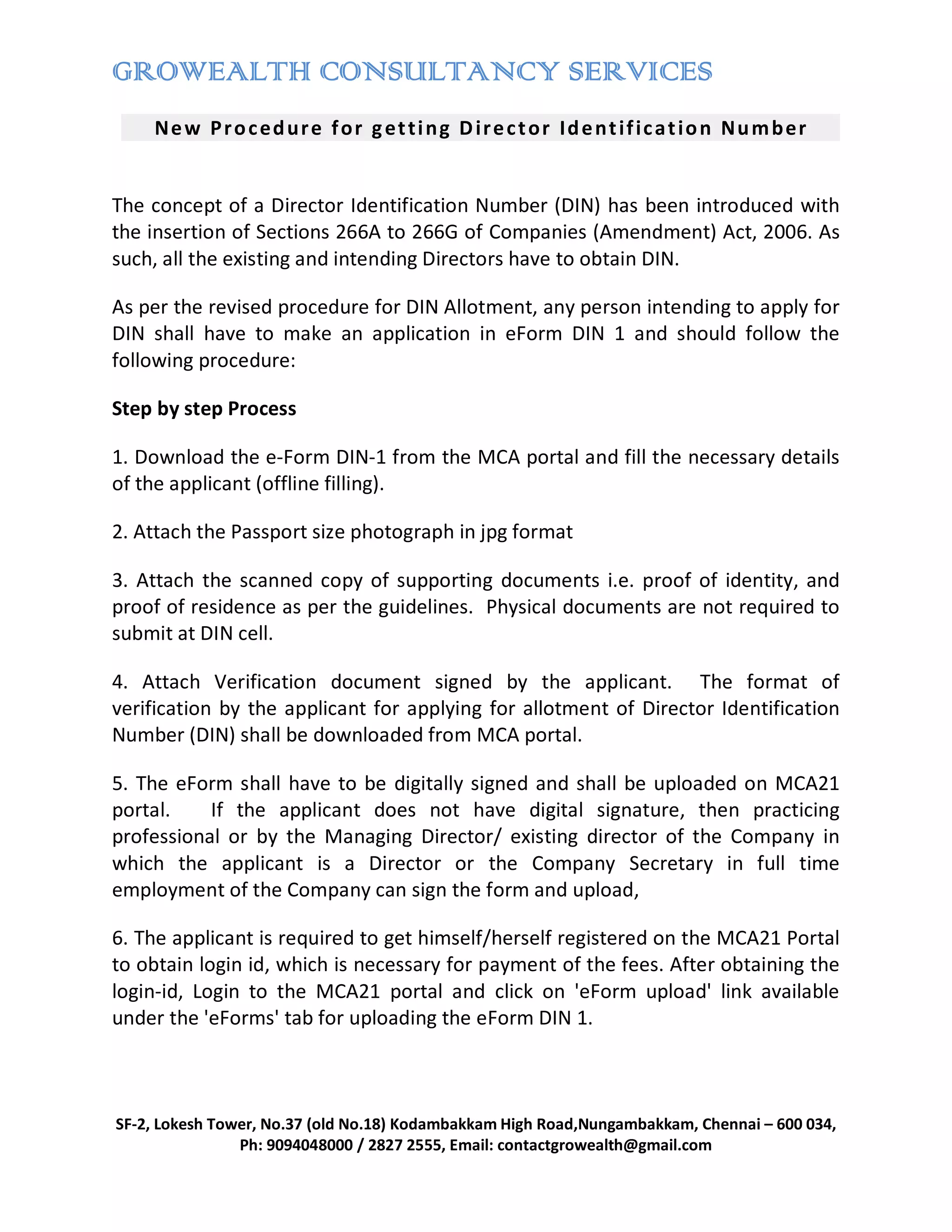 New Procedure for getting Director identification number | PDF