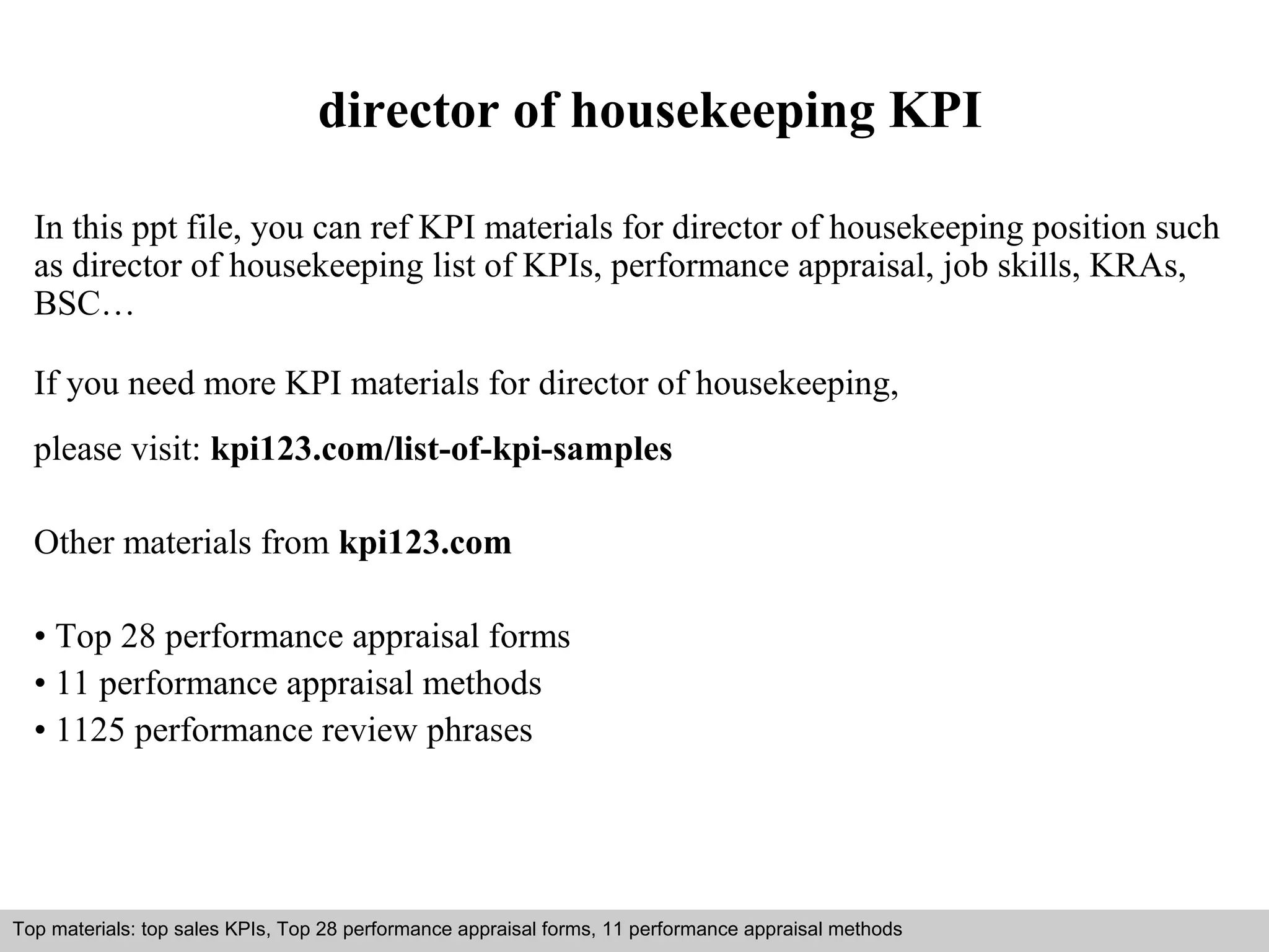 Director of housekeeping kpi | PPT