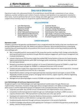 Director of Operations - J. Keith Hubbard | PDF | Manufacturing ...
