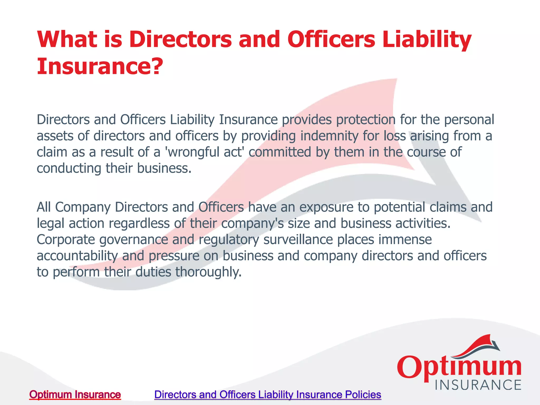 Directors and officers liability insurance policies | PDF
