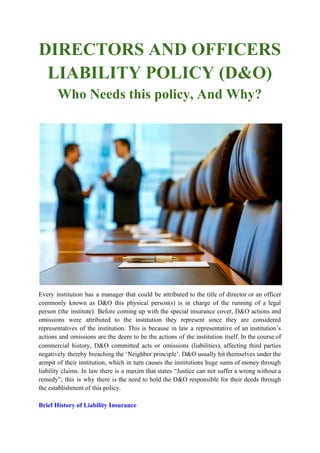 Directors and officers liability Insurance Policy | PDF | Insurance | Personal Finance
