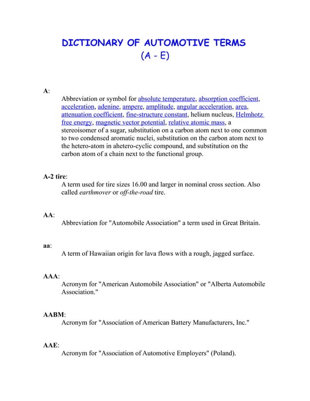 DIRECTORY OF AUTOMOBILE WORDS | PDF