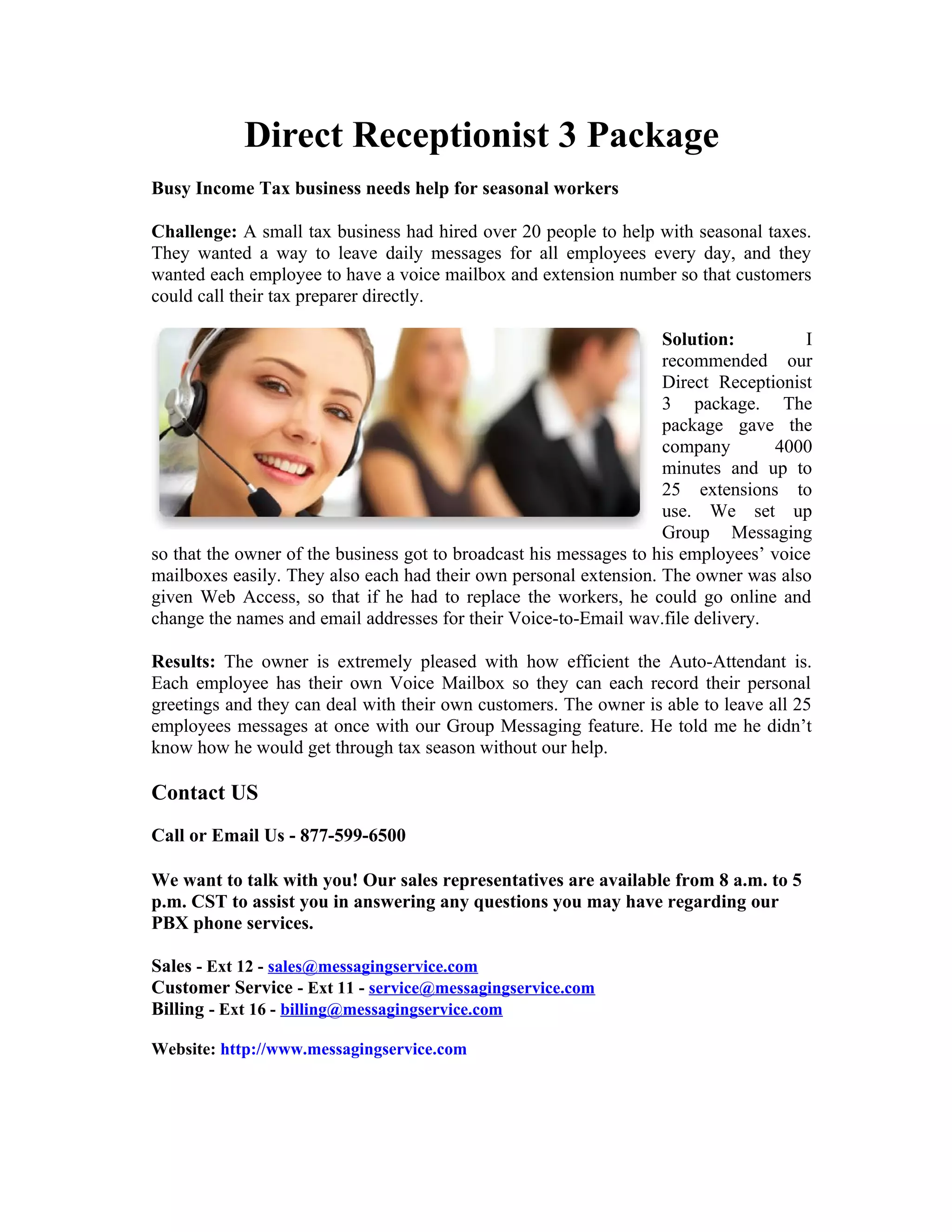 Direct receptionist 3 package | PDF