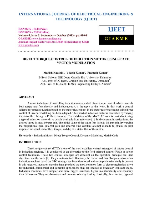 Direct torque control of induction motor using space vector modulation ...