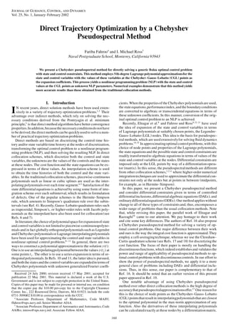 Direct trajectory optimization by a chebyshev pseudospectral method | PDF