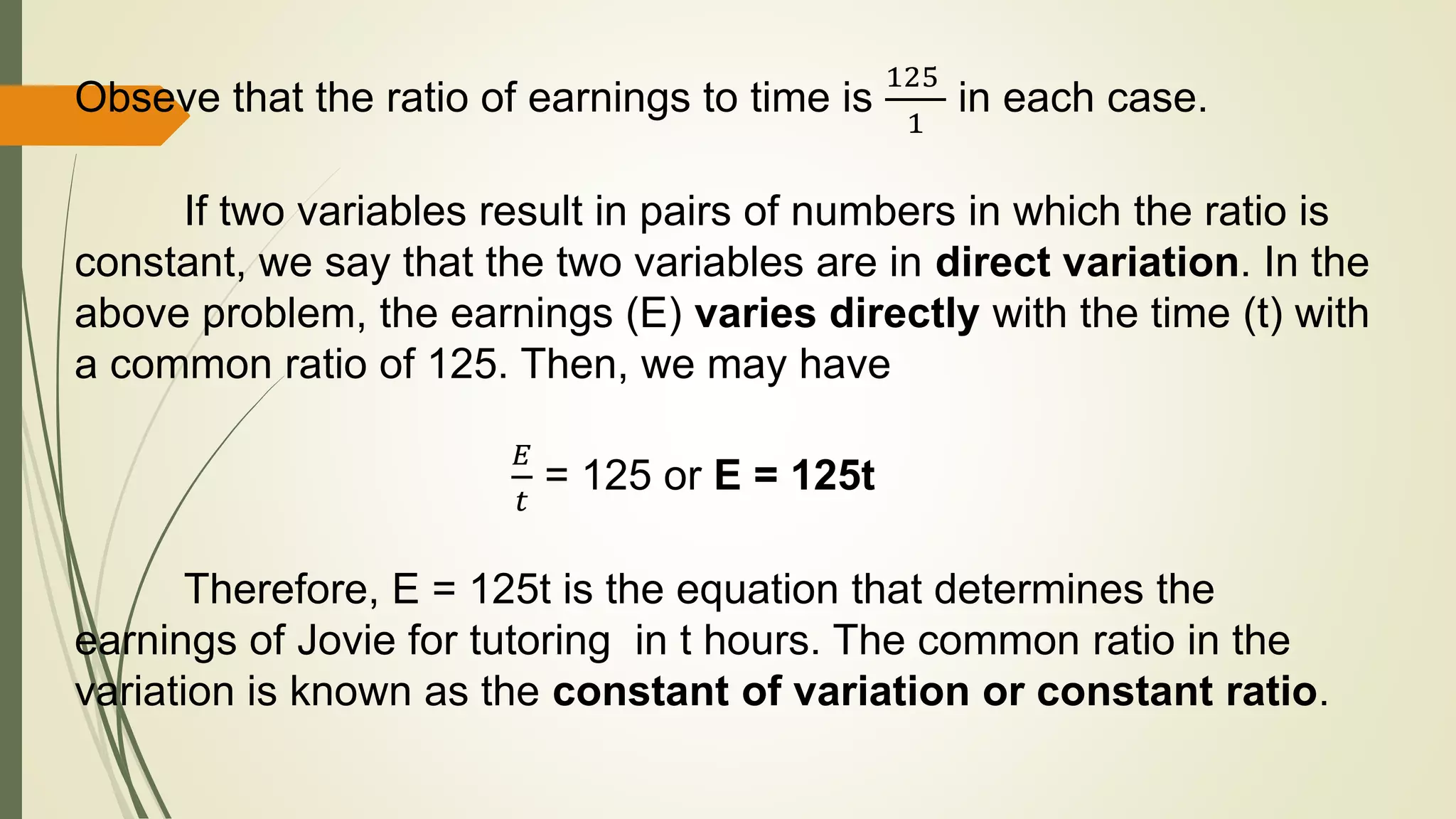 Direct variation | PPTX | Currencies | Economy