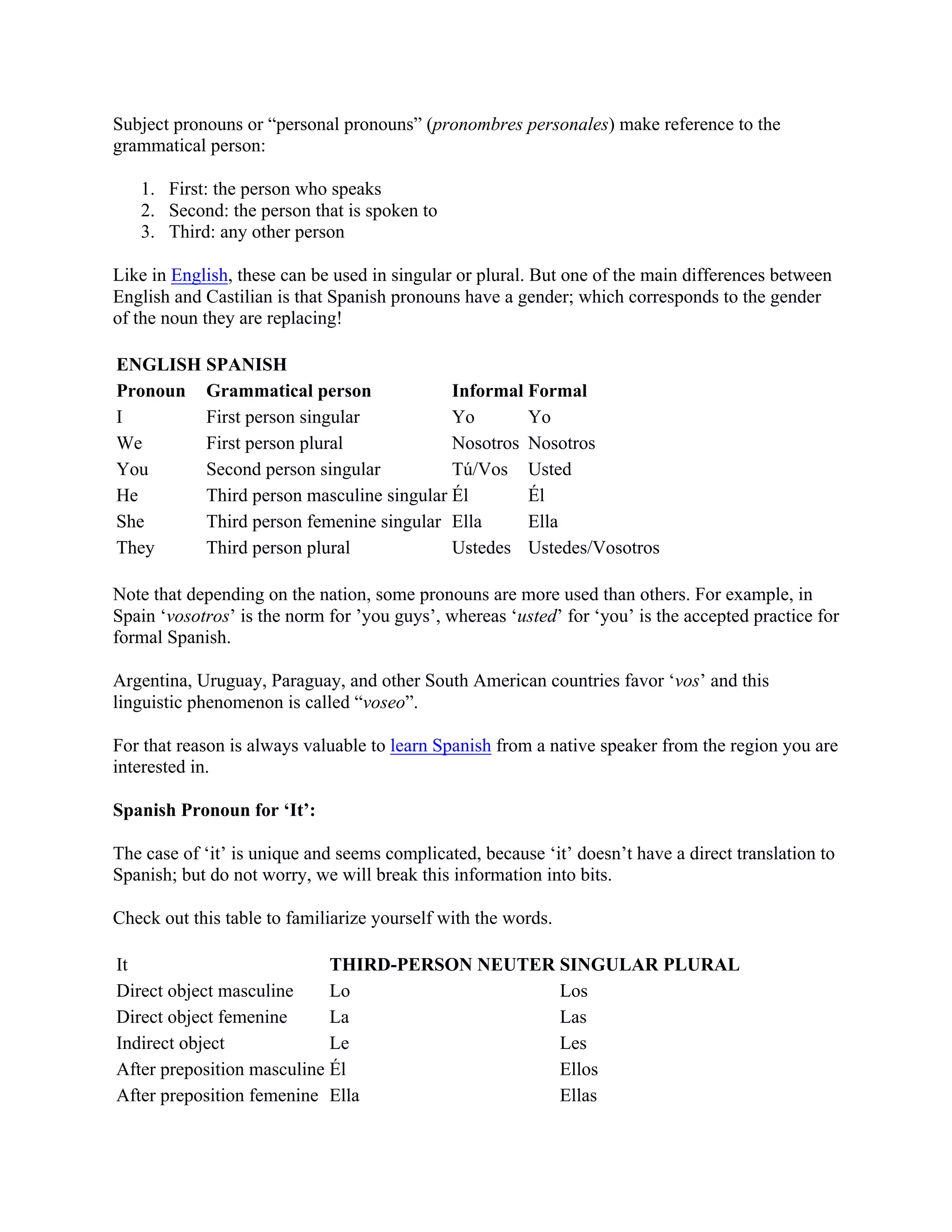 Direct vs Indirect Object Pronouns in Spanish | PDF