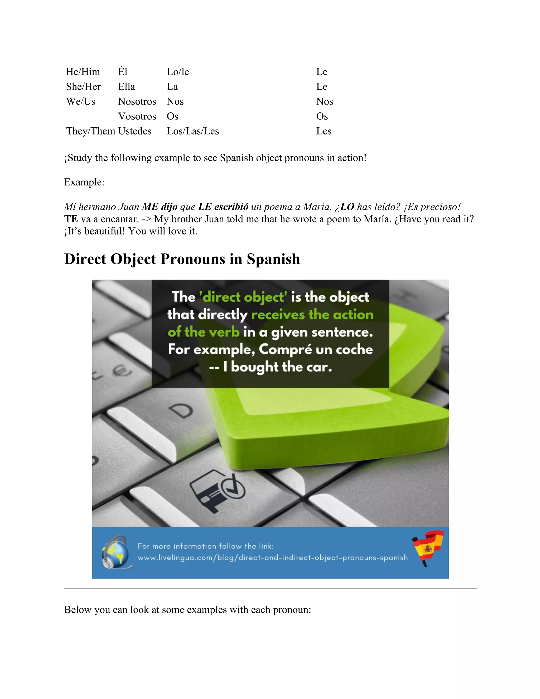 Direct vs Indirect Object Pronouns in Spanish | PDF