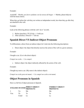 Direct vs Indirect Object Pronouns in Spanish | PDF