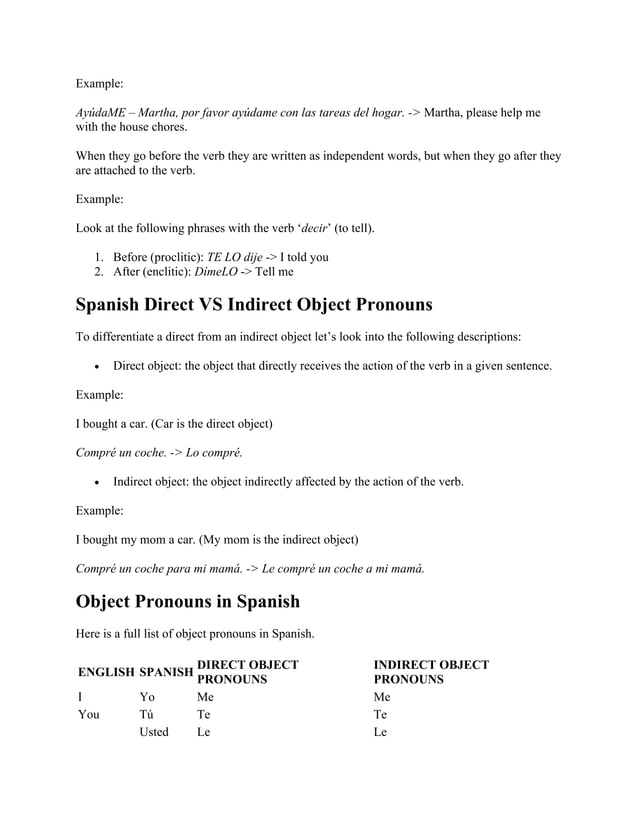 Direct vs Indirect Object Pronouns in Spanish | PDF