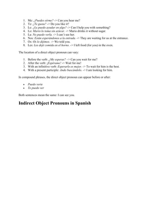 Direct vs Indirect Object Pronouns in Spanish | PDF