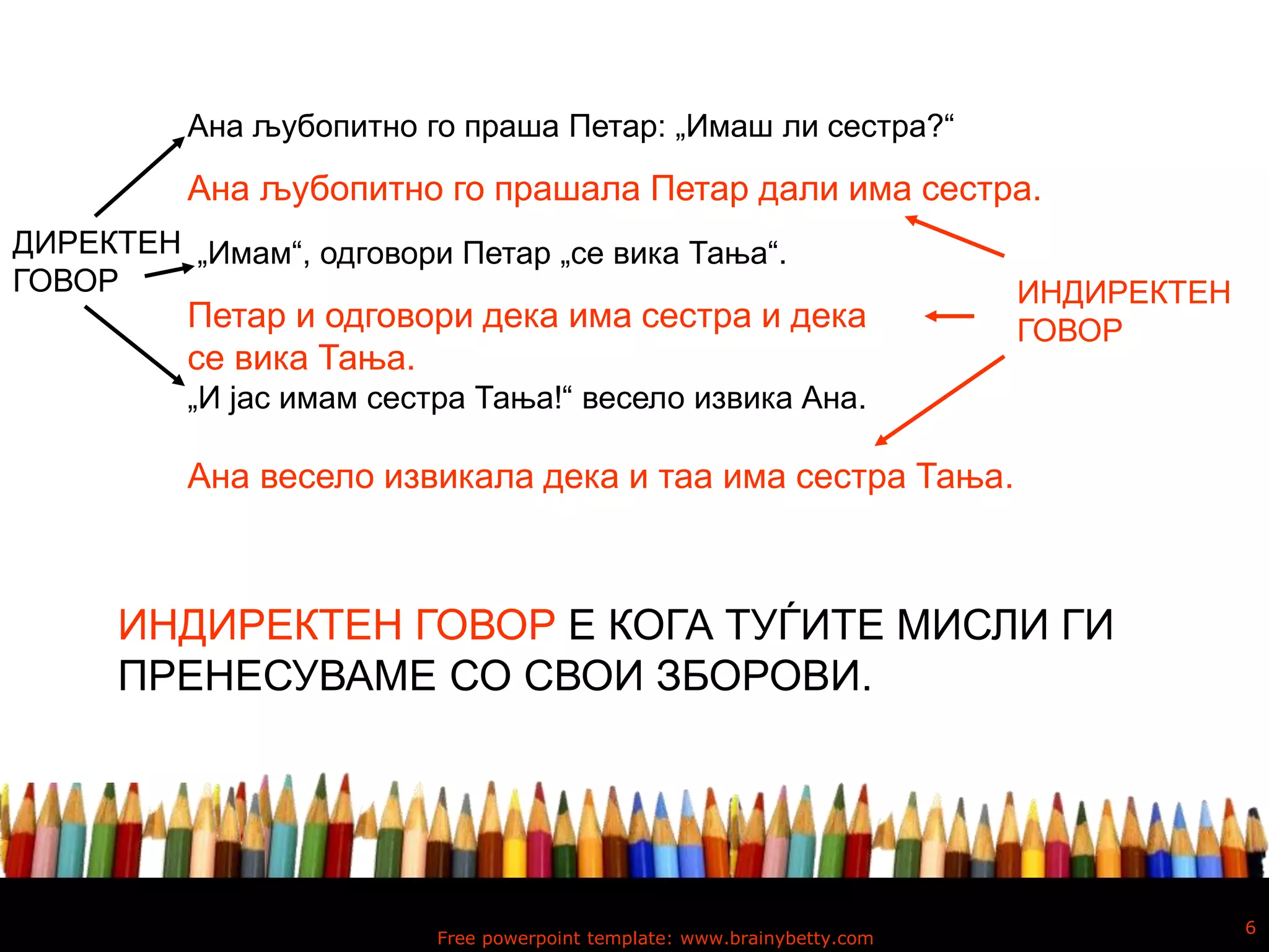 Direkten i indirekten govor | PPT