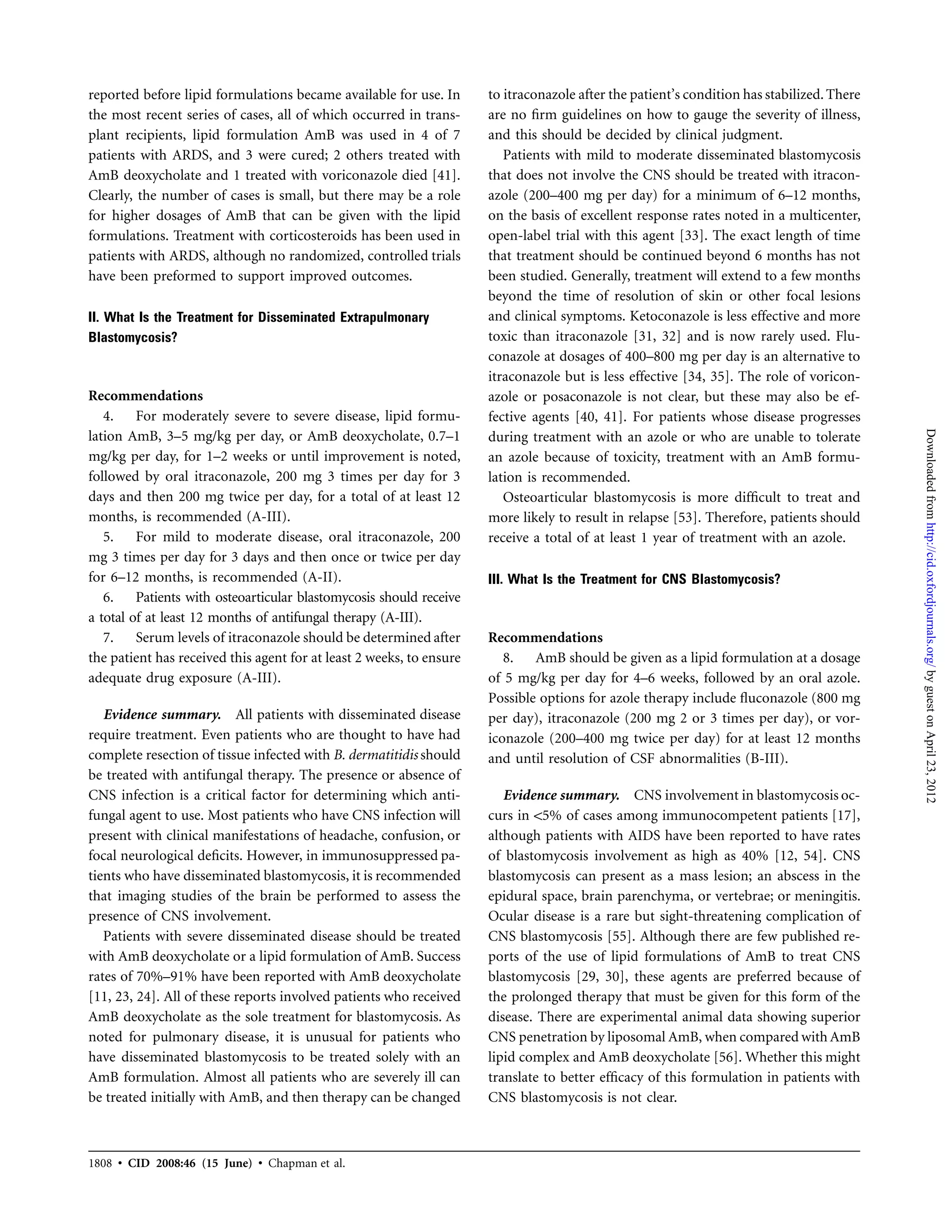 Diretriz para tratamento da blastomicose 2008 | PDF