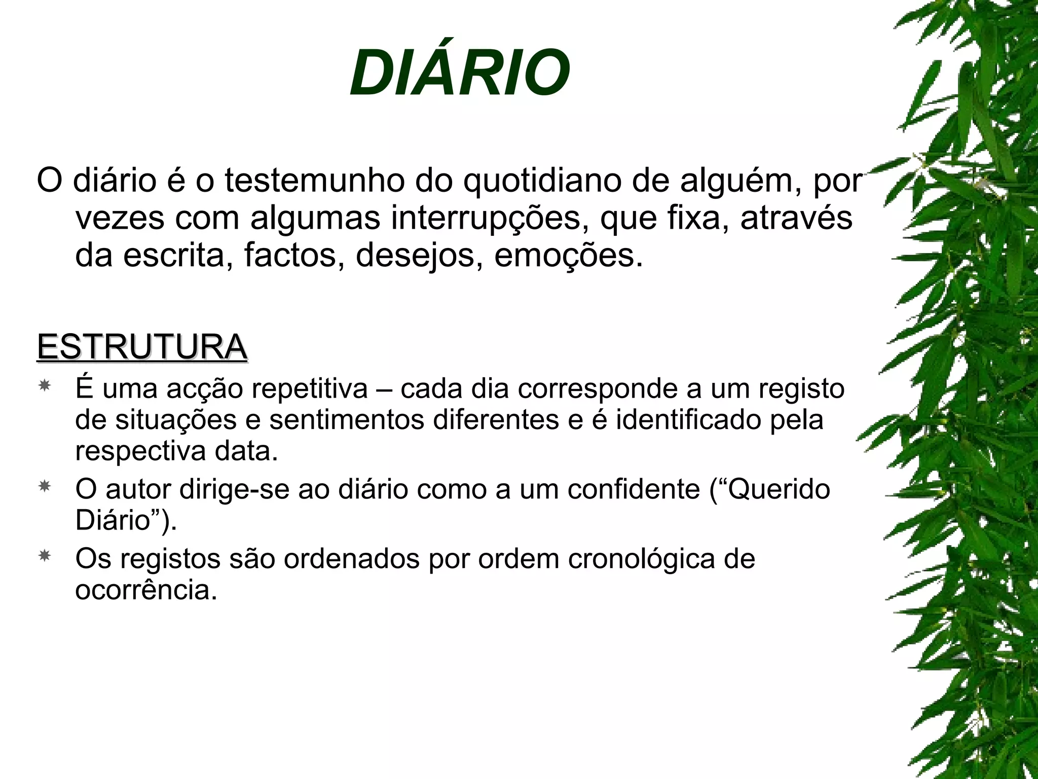 O que é um diário: estrutura, características e tipos | PPT