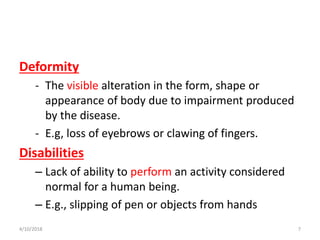 Disabilities prevention and management in leprosy | PPTX