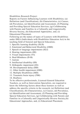 Disabilities Research ProjectReports on Factors Influencing Lea.docx