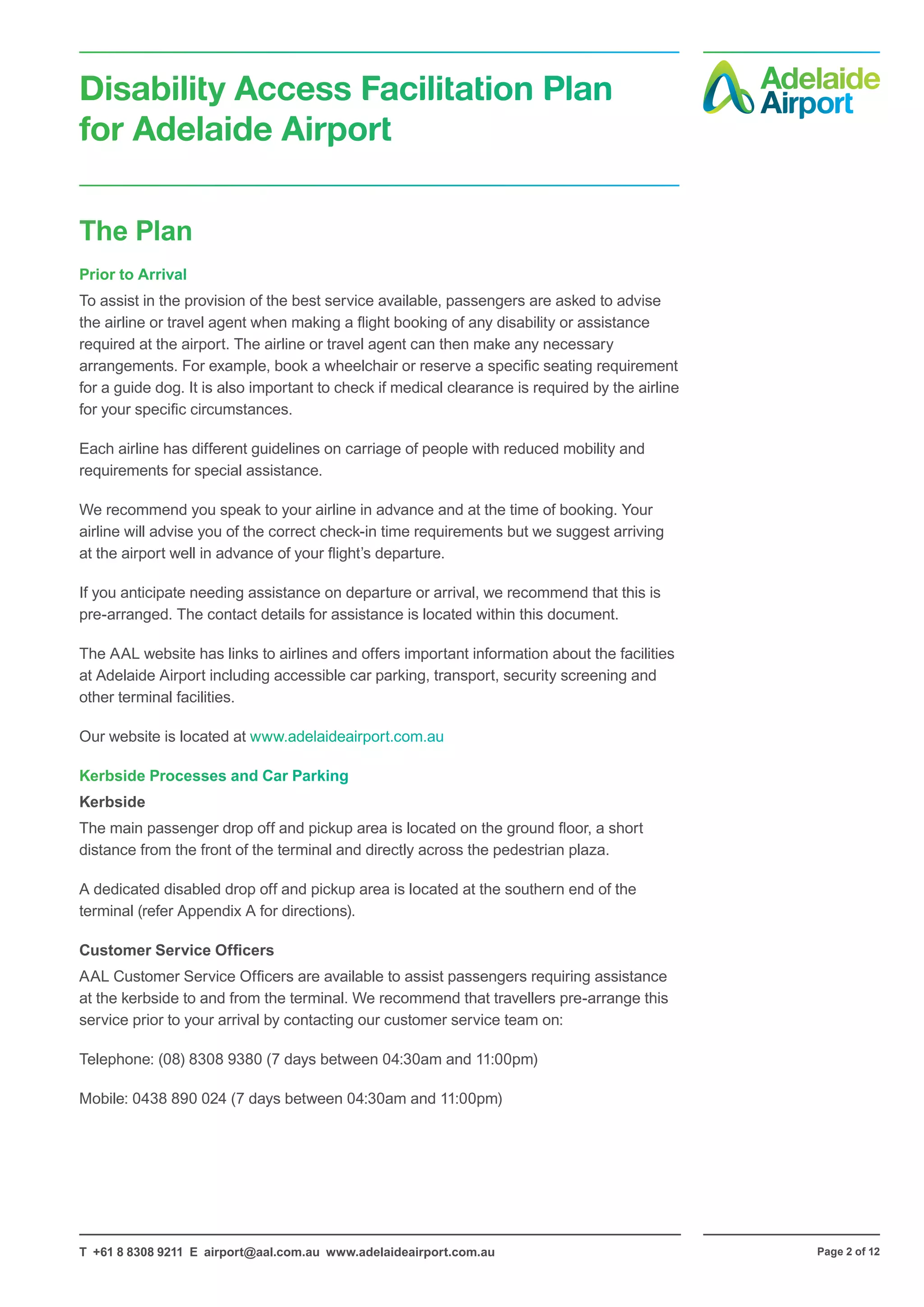 Disability Access Facilitation Plan In Adelaide Airport | PDF