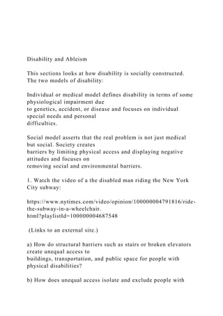 Disability and Ableism This sections looks at how disabili.docx
