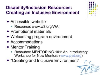 Disability and inclusion Resources for Mentoring Programs | PPT