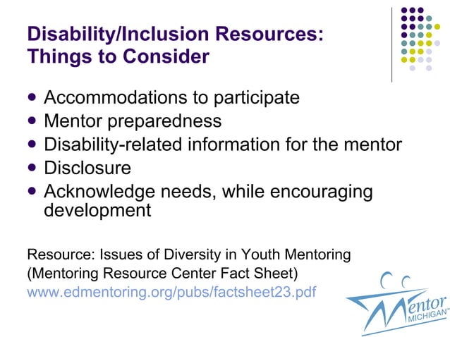 Disability and inclusion Resources for Mentoring Programs | PPT