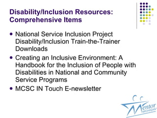 Disability and inclusion Resources for Mentoring Programs | PPT