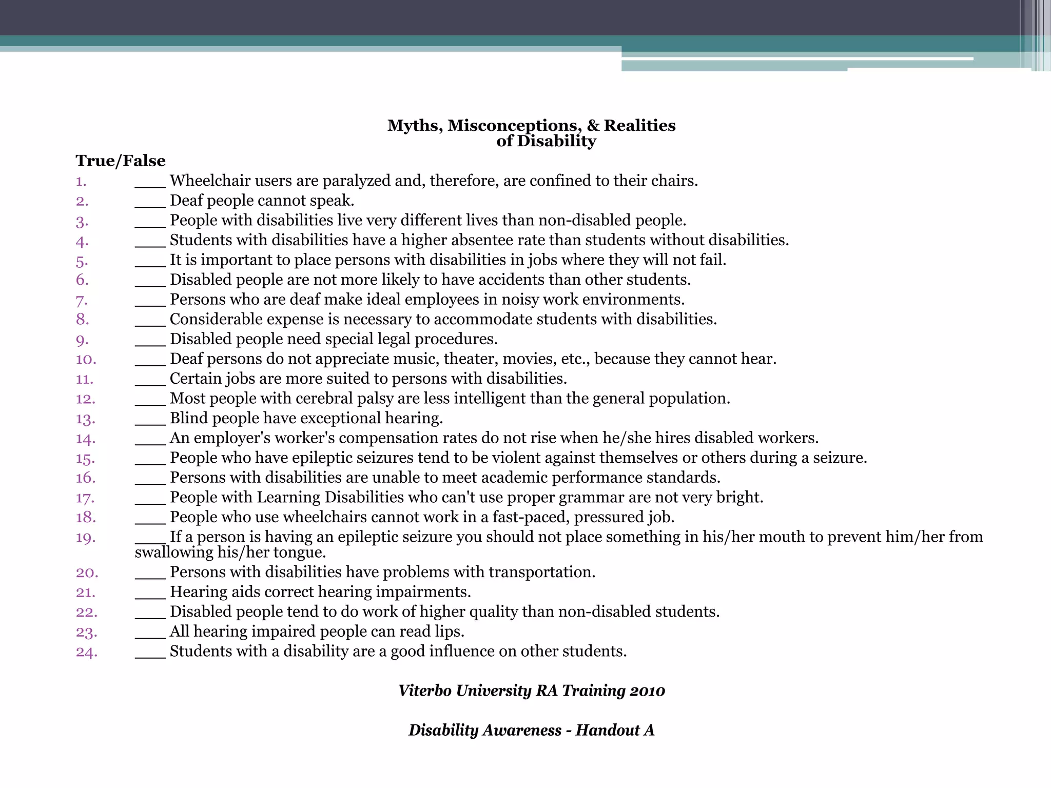 Disability Awareness And Your Role As An RA | PDF
