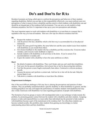 Disability Awareness And Your Role As An RA | PDF