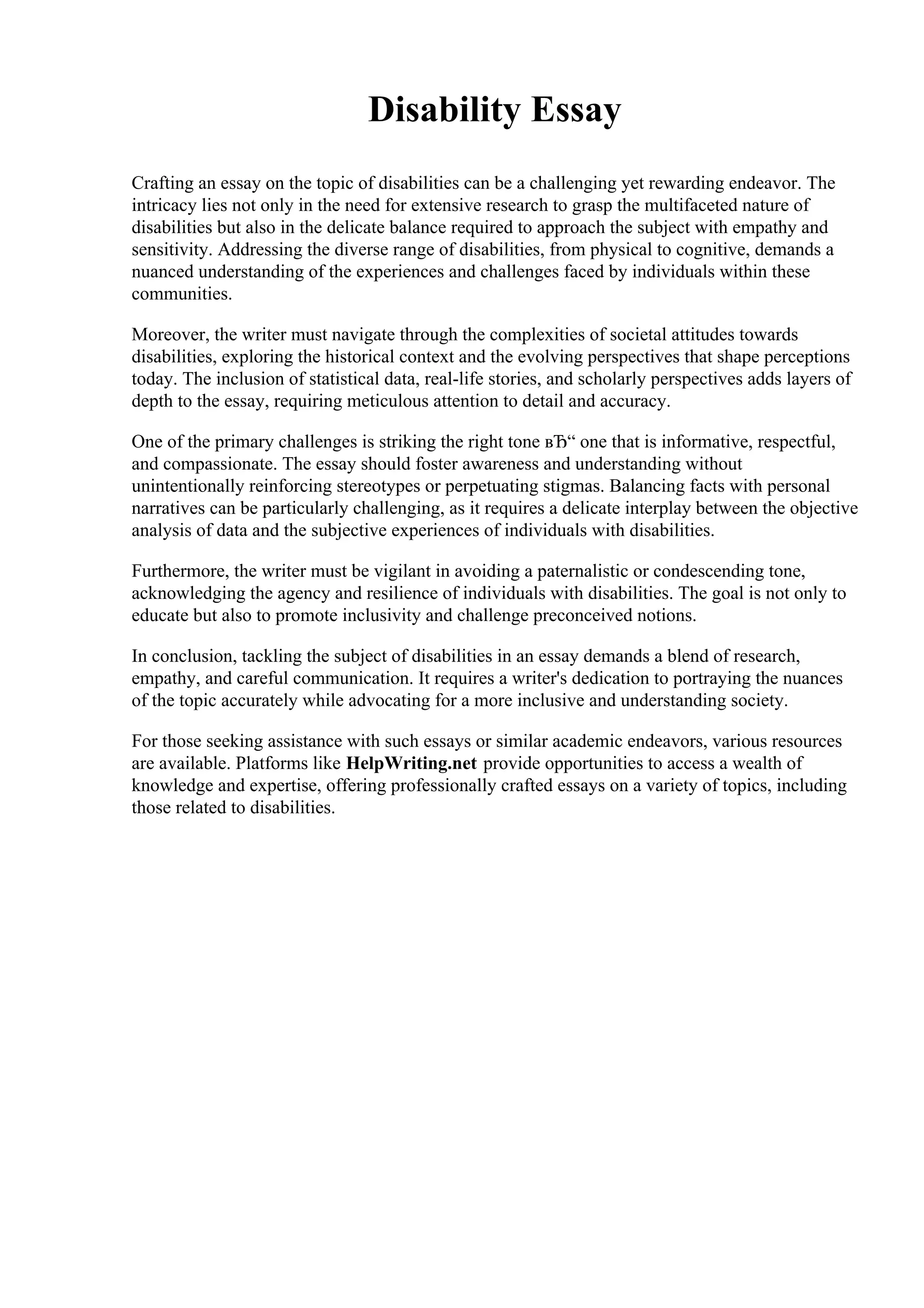 Disability Essay. Manhattanville College | PDF