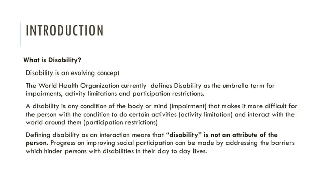 Disability introduction types causes etc | PPT