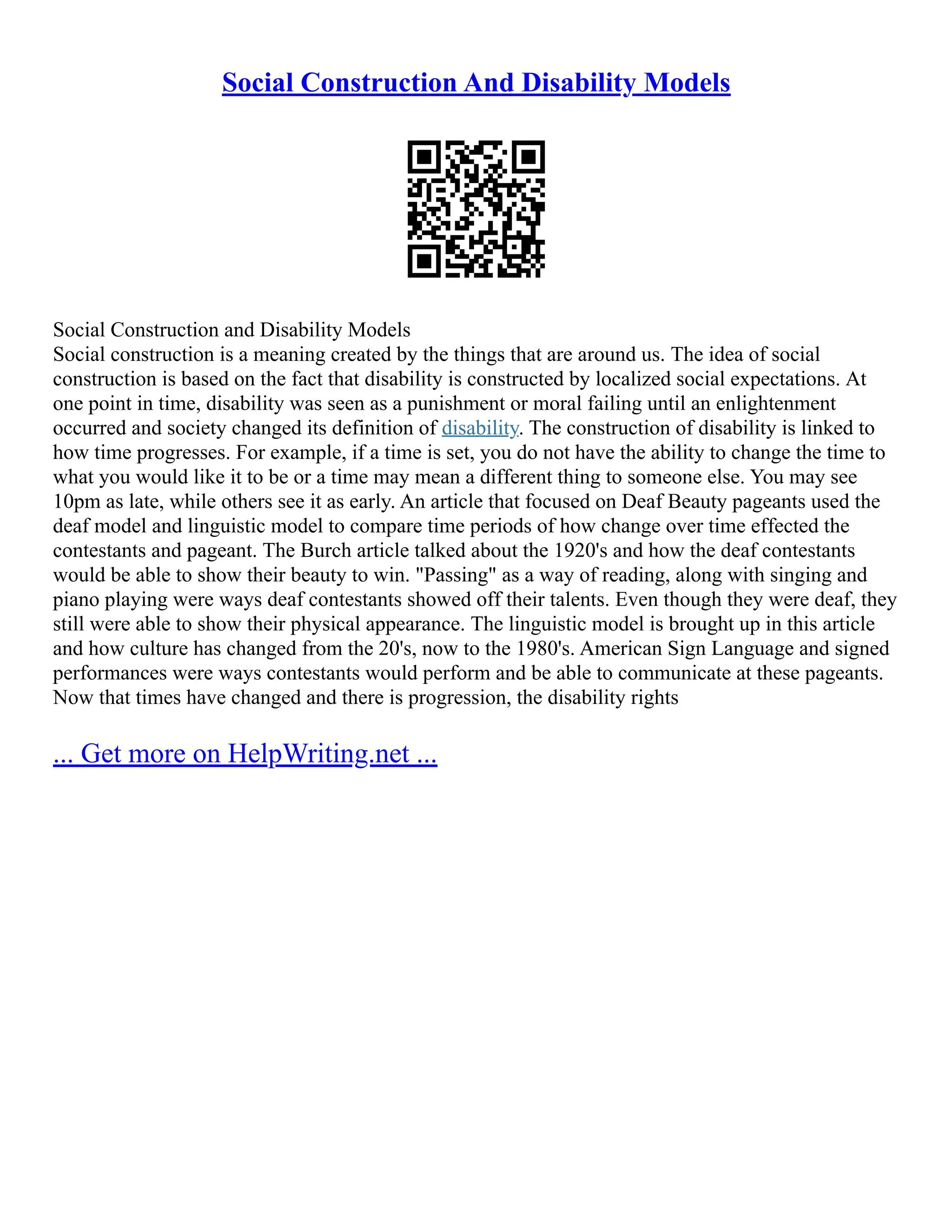 Disability Medical Model And Social Model | PDF