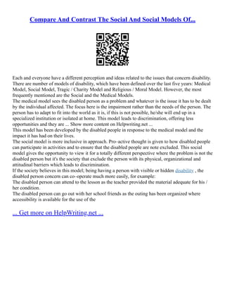 Disability Medical Model And Social Model | PDF