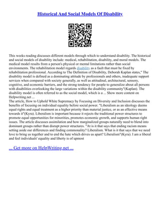 Disability Medical Model And Social Model | PDF