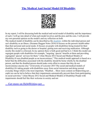 Disability Medical Model And Social Model | PDF