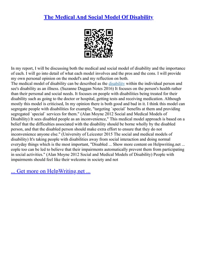 Disability Medical Model And Social Model | PDF