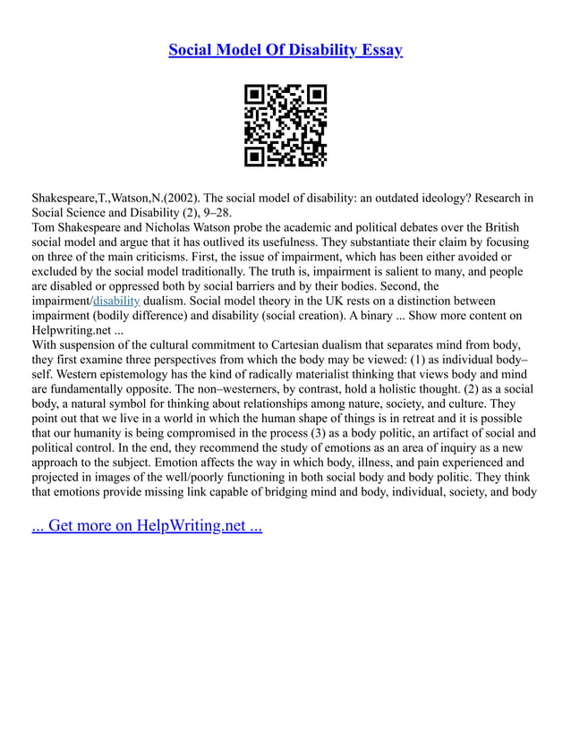 Disability Medical Model And Social Model | PDF