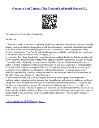 Disability Medical Model And Social Model | PDF