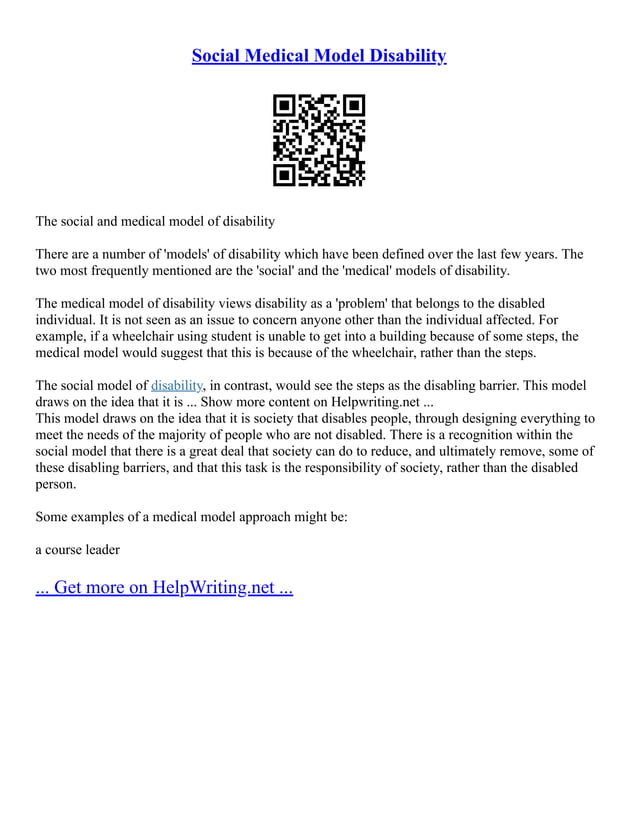 Disability Medical Model And Social Model | PDF