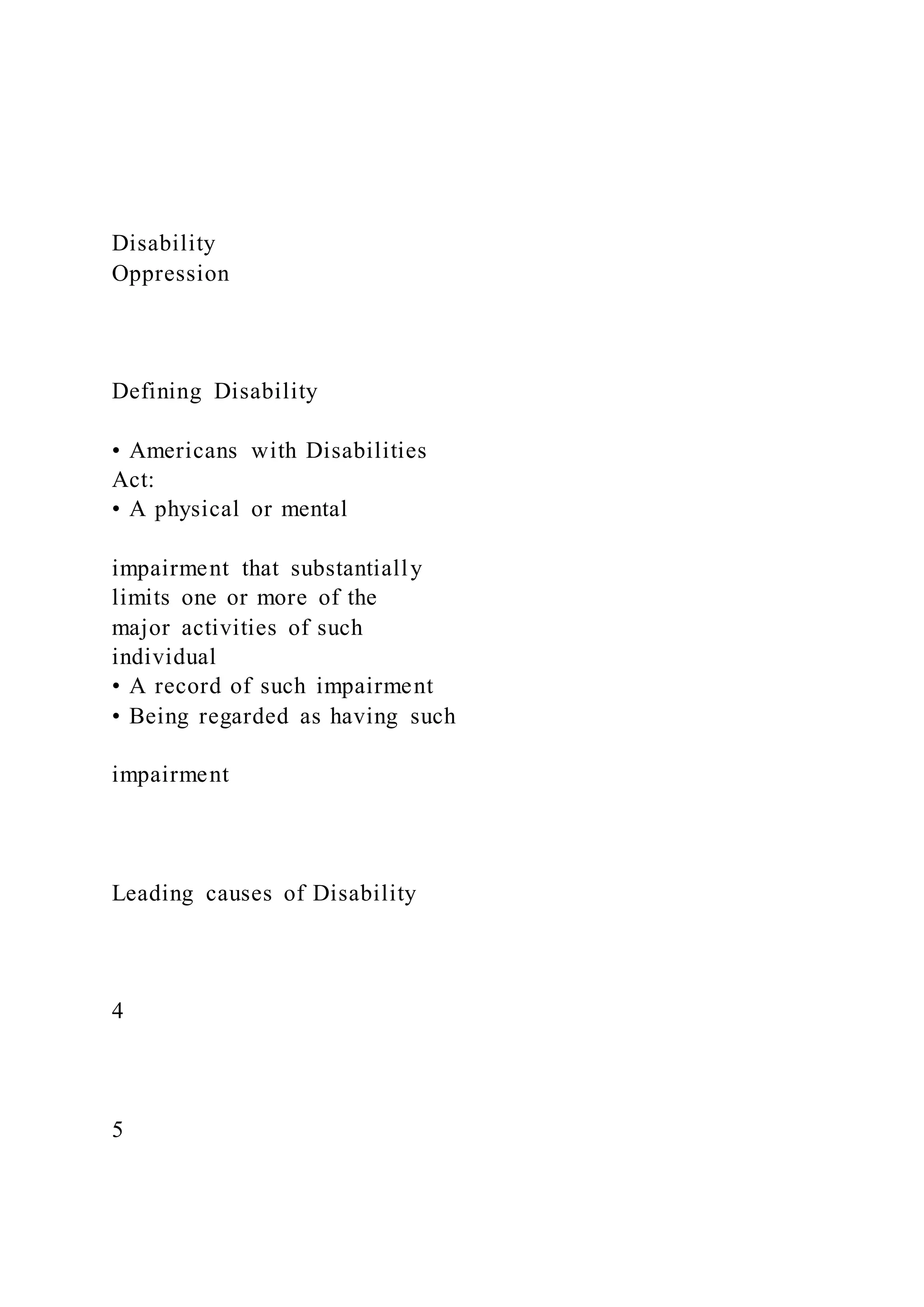 Disability Oppression Defining Disability• Ameri | DOCX | Mental Health ...