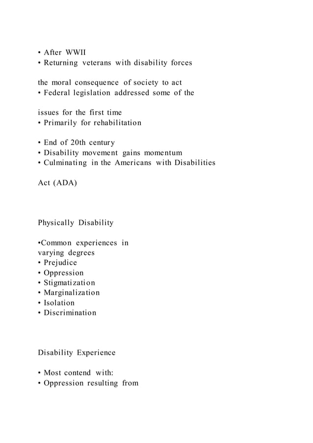 Disability Oppression Defining Disability• Ameri | DOCX | Mental Health ...