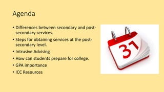 Disability Services - HS to College | PPTX