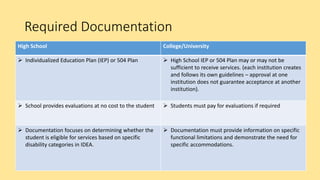 Disability Services - HS to College | PPTX